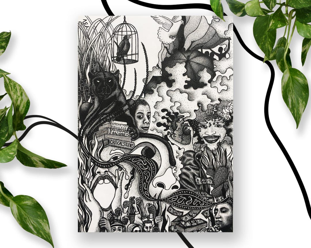 Art Print of Black and White Handmade Drawing of Protest Fighting ...