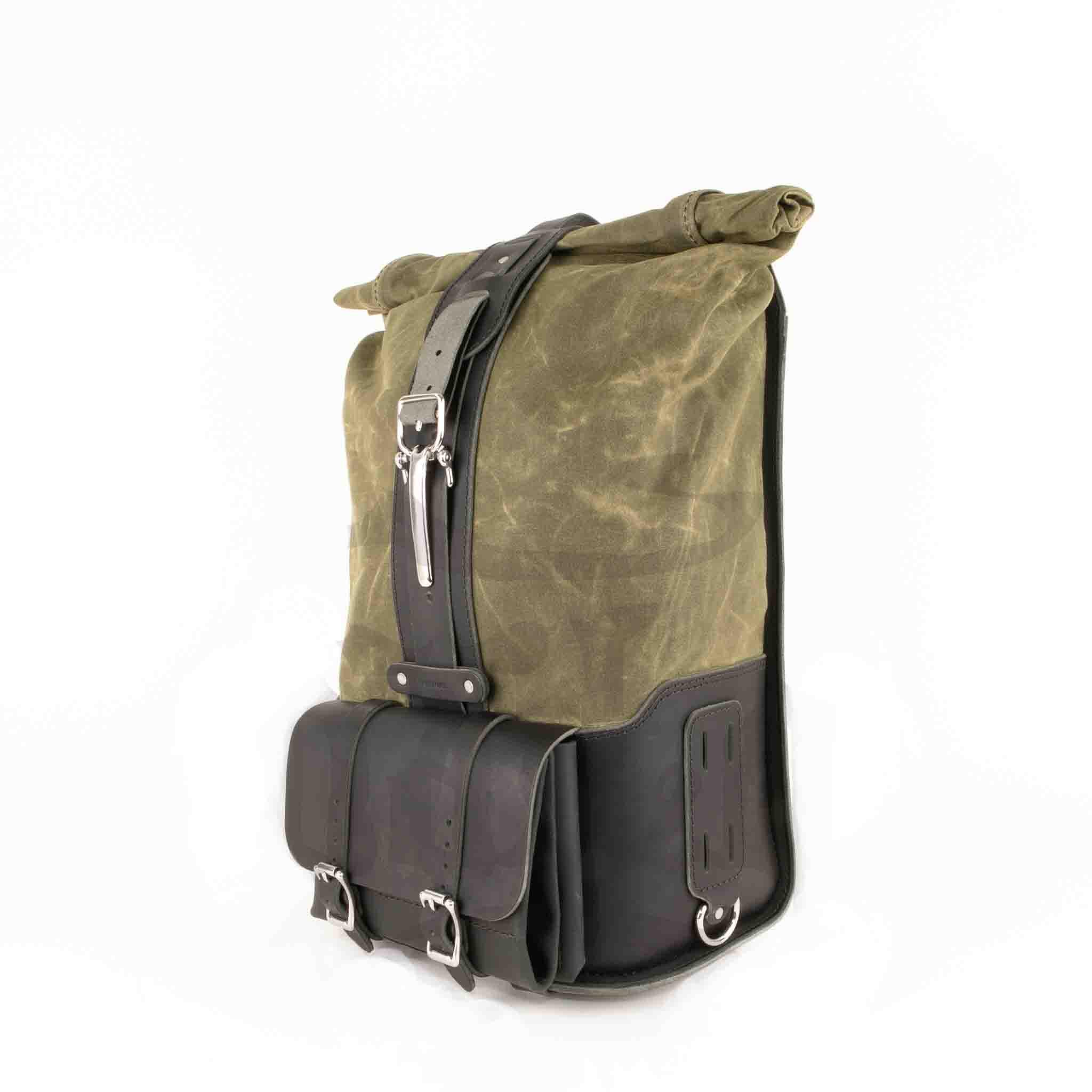 Universal Motorcycle Rolltop Backpack Saddlebag Buffalo Leather and ...
