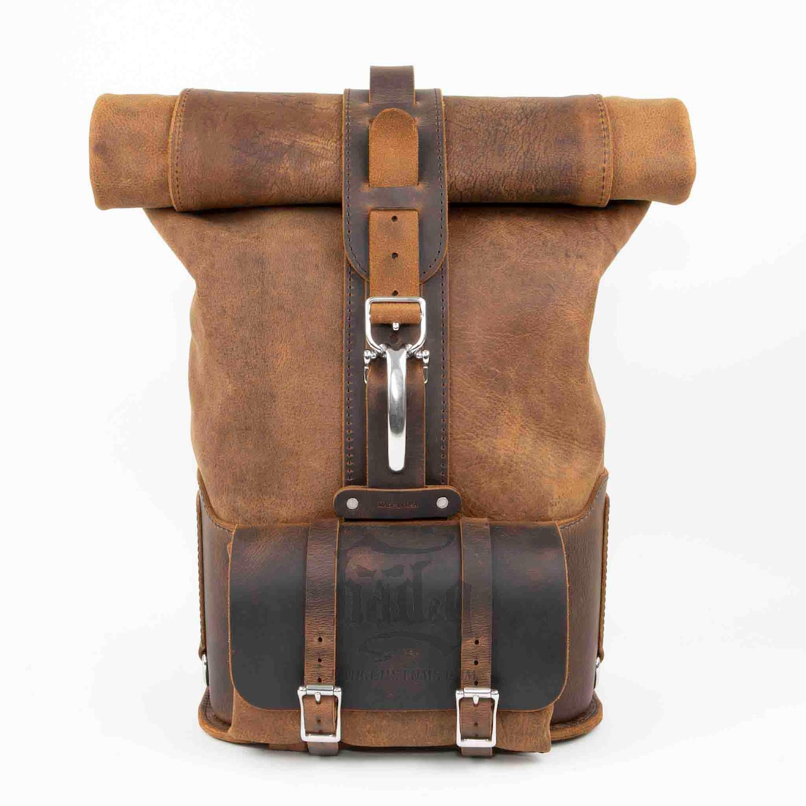 Universal Motorcycle Rolltop Backpack Saddlebag Brown Buffalo Leather ...