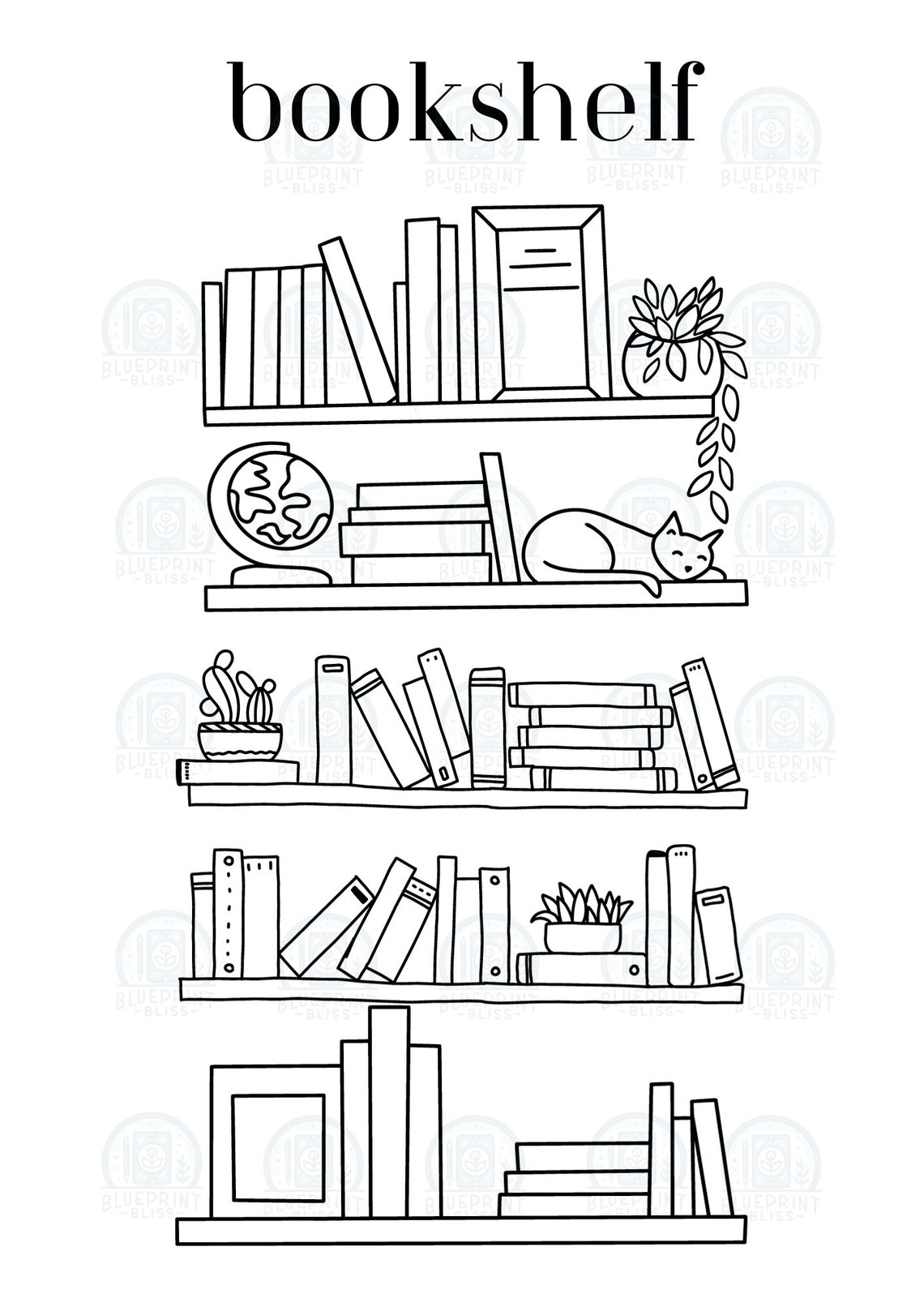 Minimalist Bookshelf Printable Template | DIY Bookshelf Decor | Instant ...