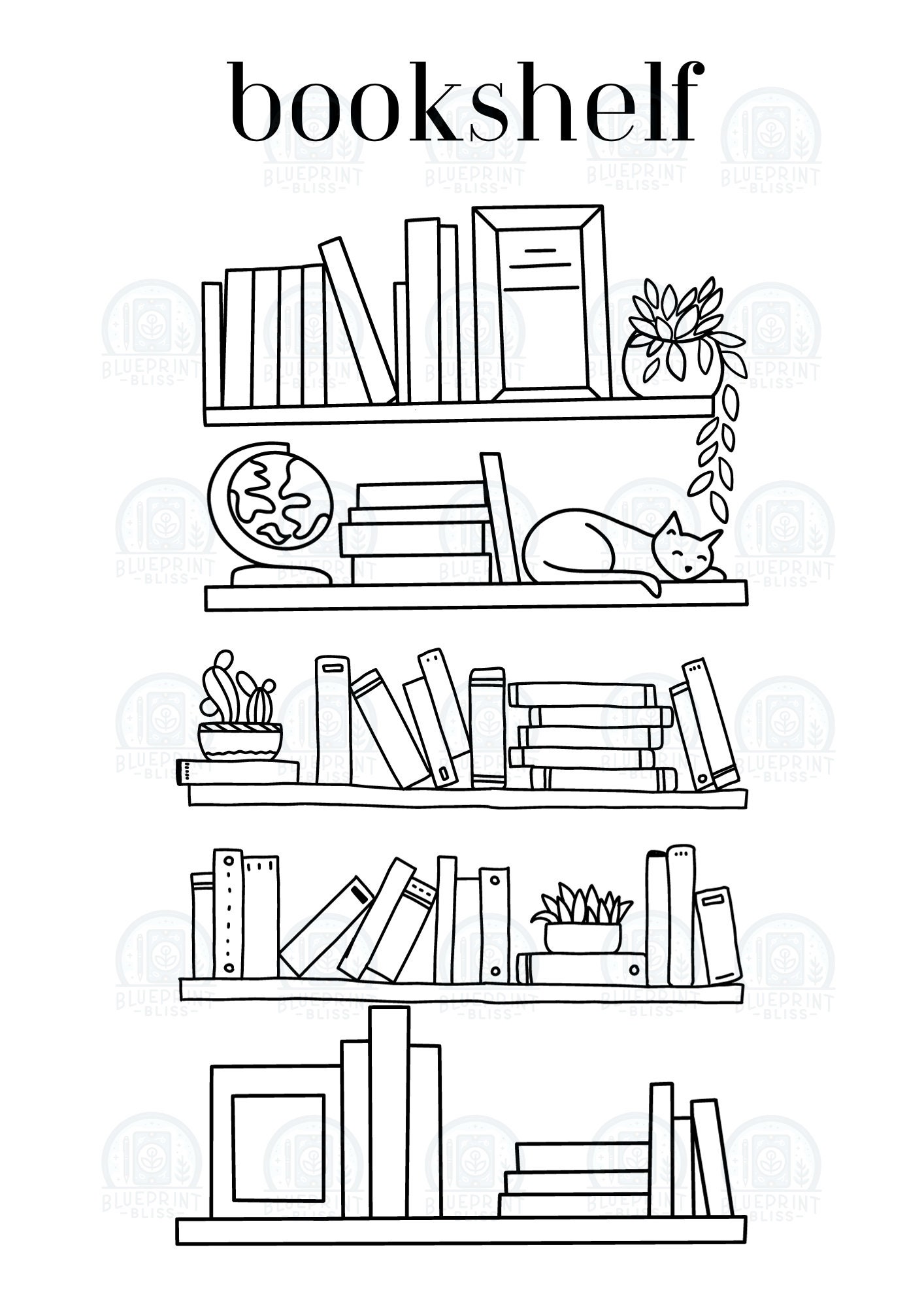Minimalist Bookshelf Printable Template | DIY Bookshelf Decor | Instant ...