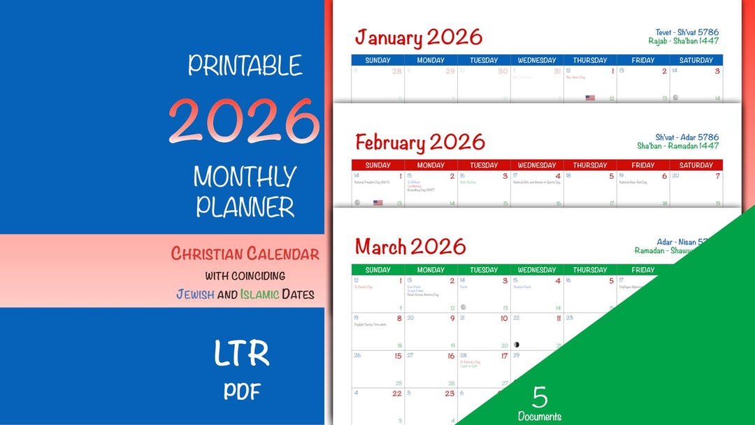 2026 AD Christian Monthly Planner for Kids - Jewish, Christian, Islamic ...