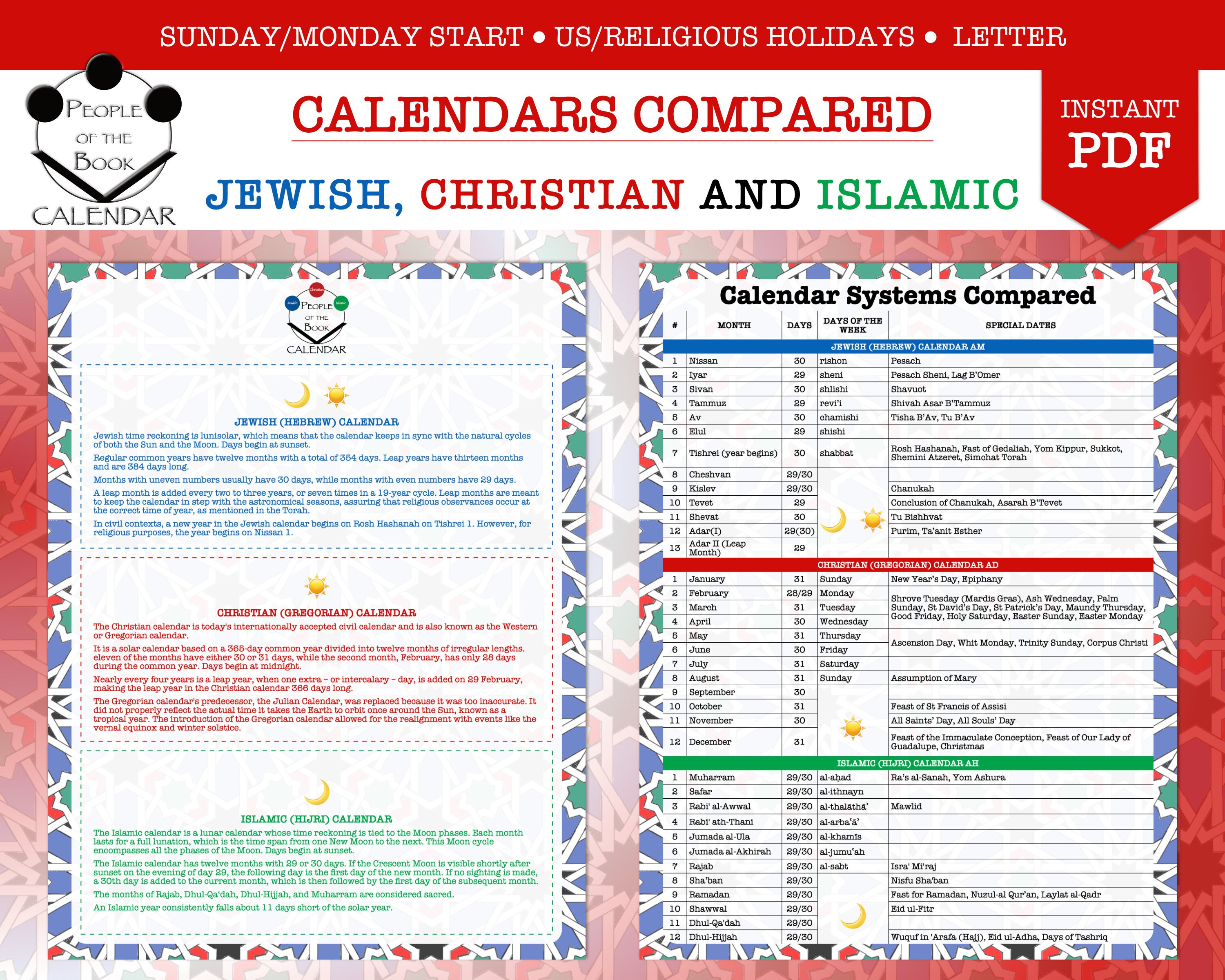 2022 AND 2023 Printable Large Monthly Calendar Jewish - Etsy