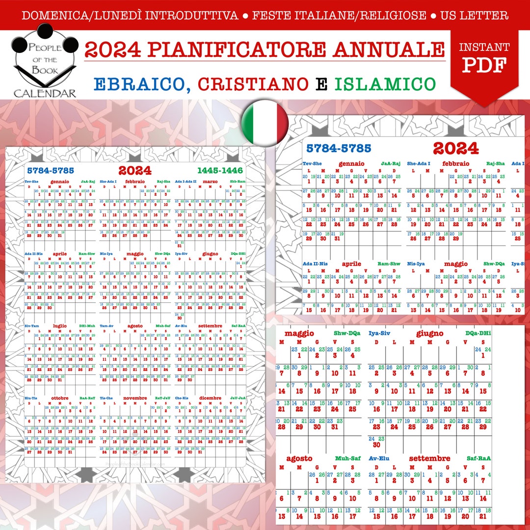 2024 Printable Yearly Calendar italian Jewish, Christian, Islamic ...