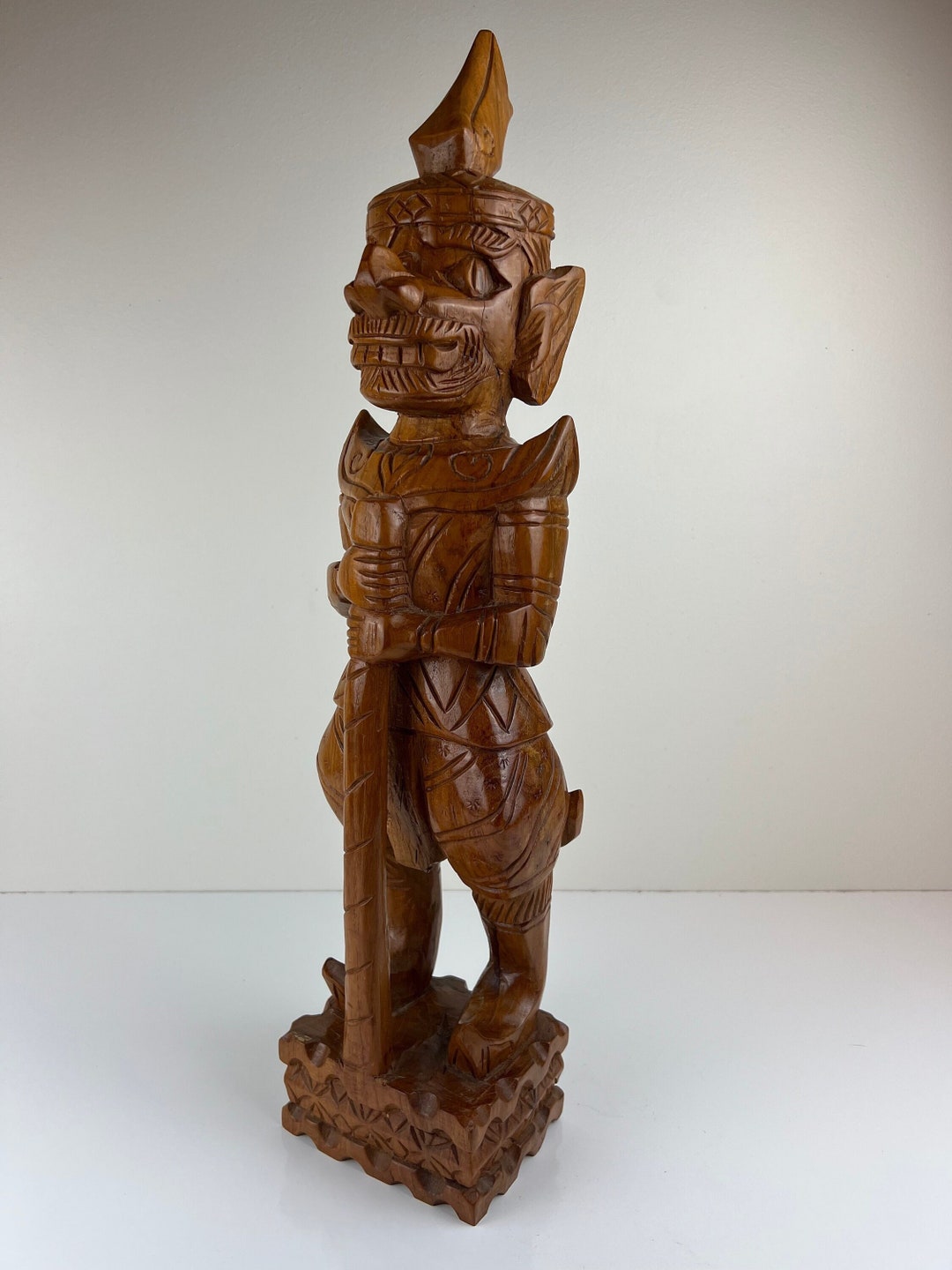 Vintage Wood Carved Handmade Thai Yaksha Statue Giant 20 in Wooden ...