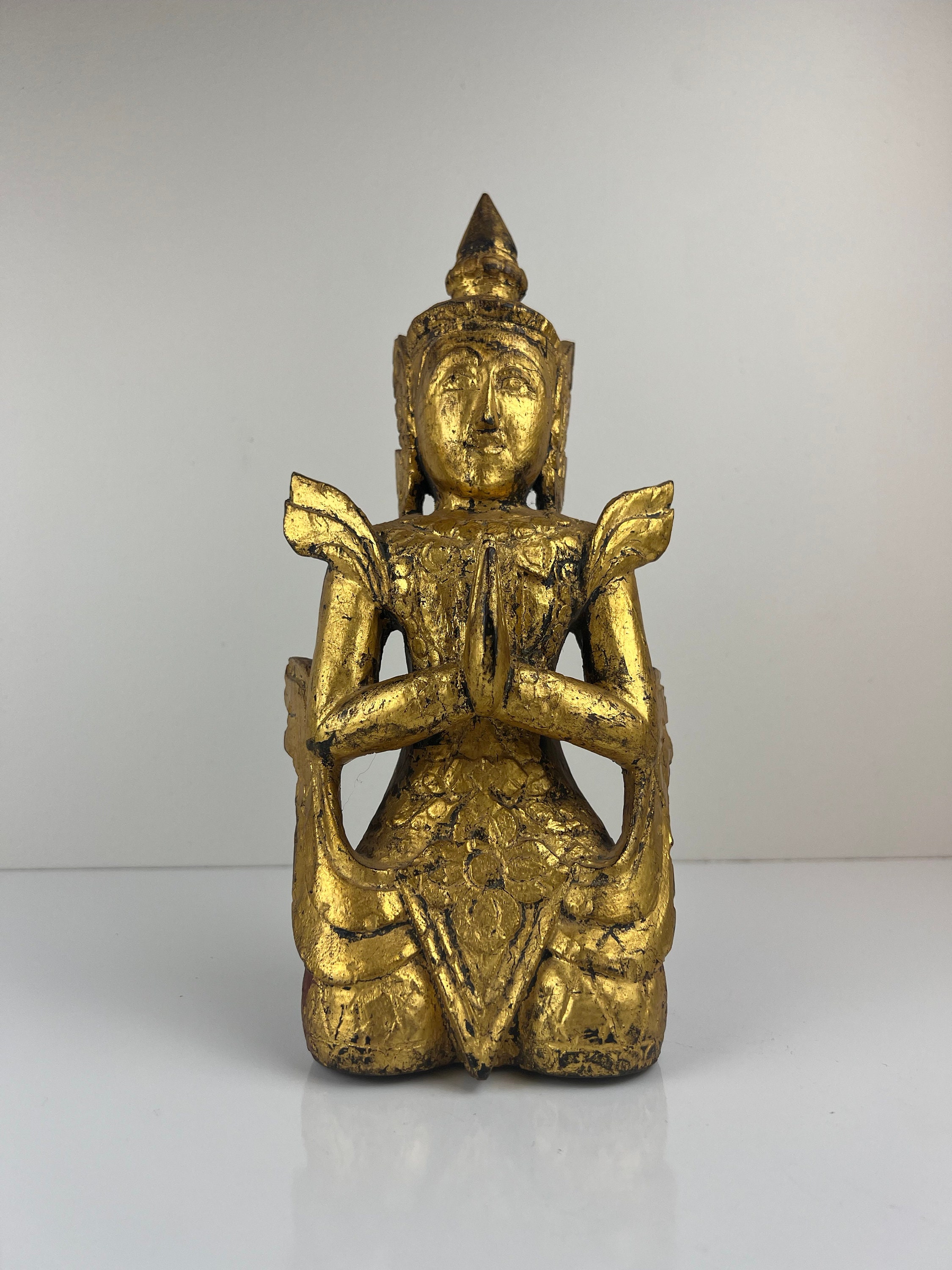 Vintage Carved Wooden Gilt Thai Asian Teppanom Guardian Angel Kneeling ...
