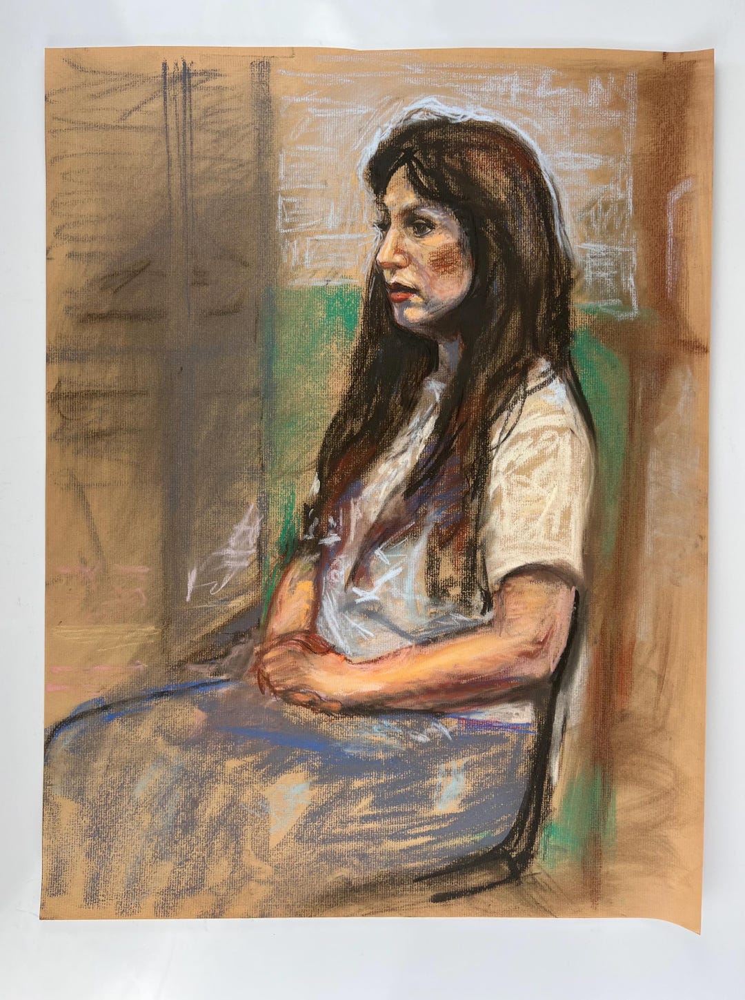 Vintage Artist Original Color Pastel Portrait Sketch Abstract Figural ...