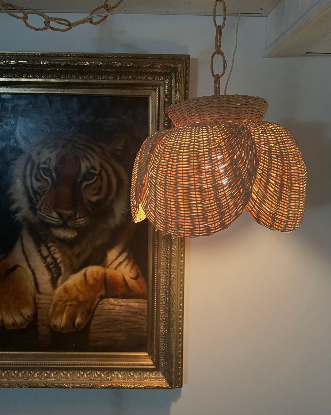 Vintage Bohemian Boho Chic Rattan Wicker Chain Hanging Plug in Lamp ...