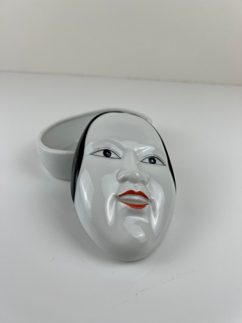 Vintage Made in Japan Noh Mask Porcelain Ceramic Trinket Box Stash Box ...
