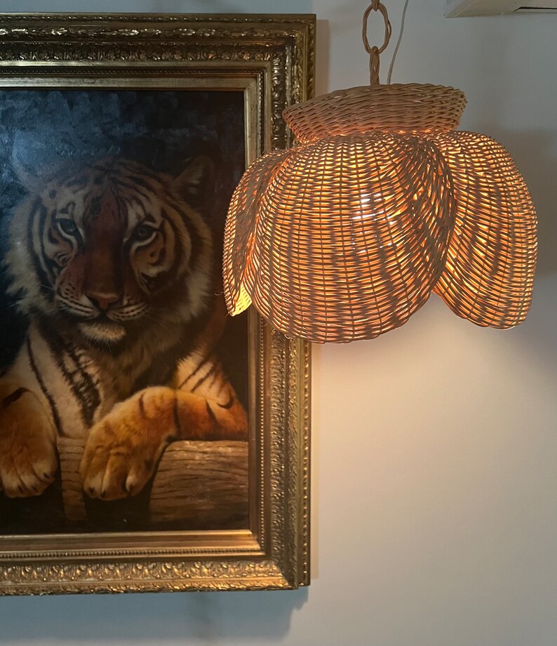 Vintage Bohemian Boho Chic Rattan Wicker Chain Hanging Plug in Lamp ...