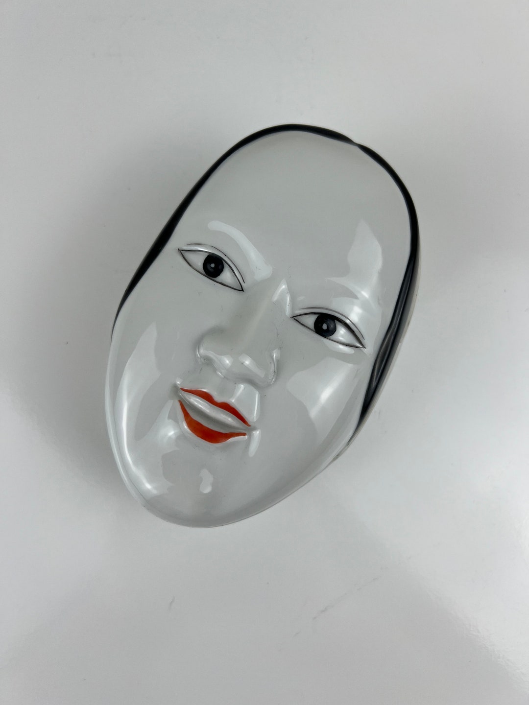 Vintage Made in Japan Noh Mask Porcelain Ceramic Trinket Box Stash Box ...