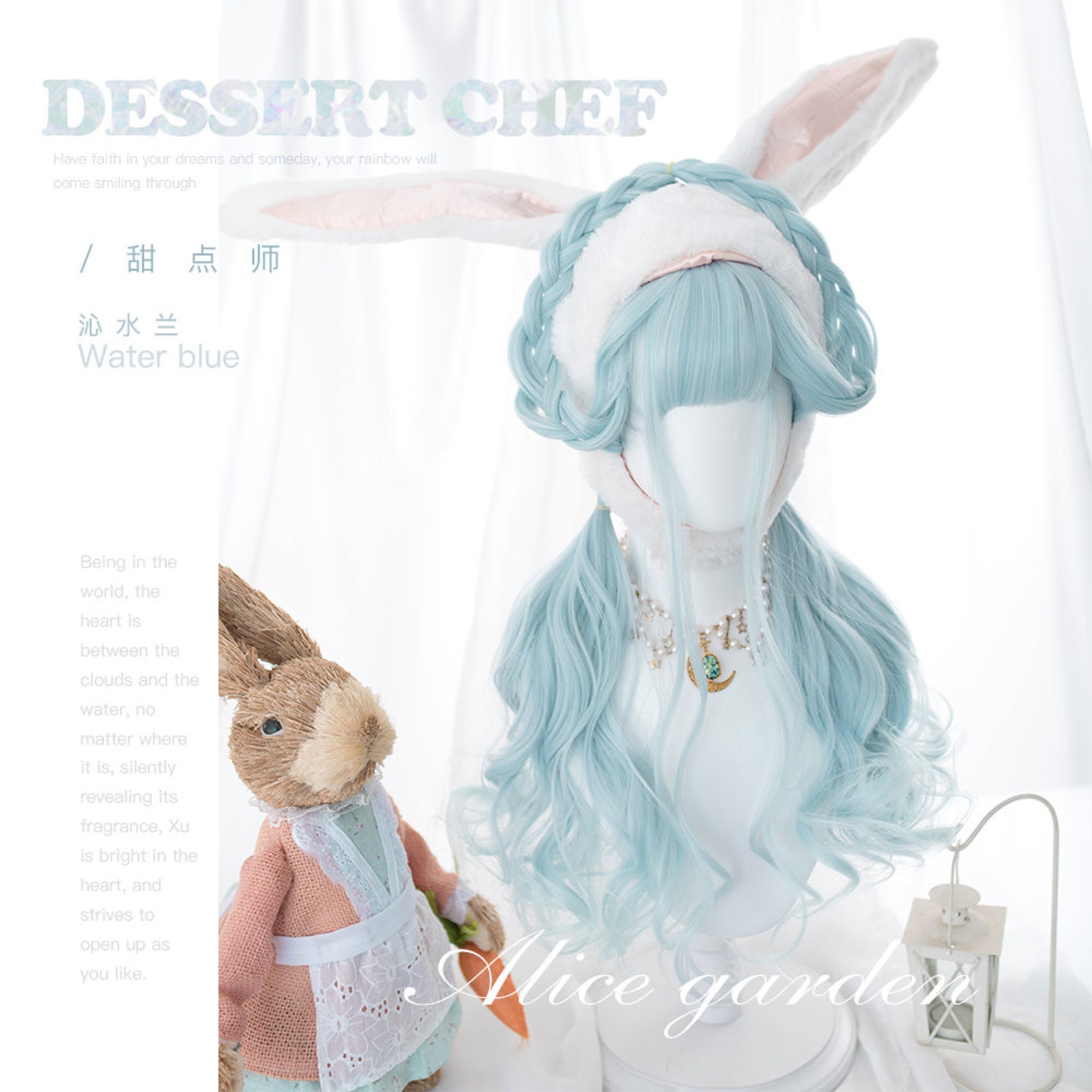 23-inch Dessert Chef Style Wig / Light Blue Wig / Ombre Wig / - Etsy