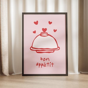 Bon Appetit Food Red Pink Preppy Print, Hearts Cloche Plate Girly ...