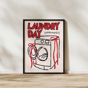 Coquette Laundry Day Unfortunately Print, Red Pink Typography Poster ...