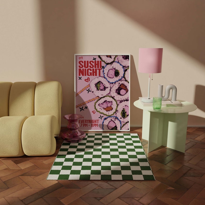 Sushi Girl Dinner Night Poster, Red Pink Preppy Japanese Cuisine Print ...