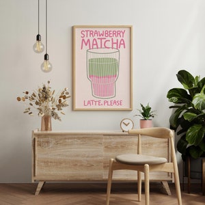 Funky Strawberry Matcha Latte Please Poster, Coffee Barista Cafe Sign ...