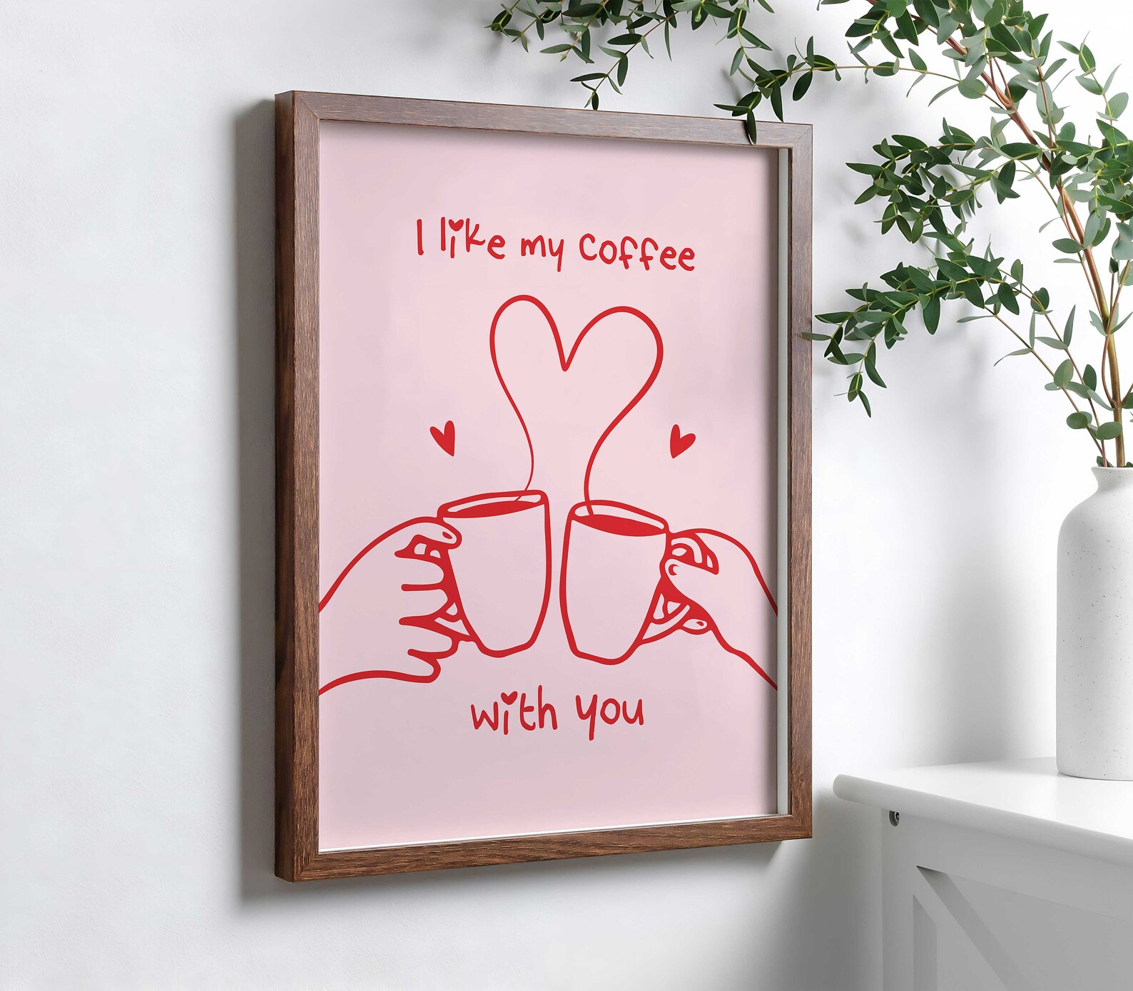 I Like My Coffee With You Print, Cute Hearts Illustration Poster ...