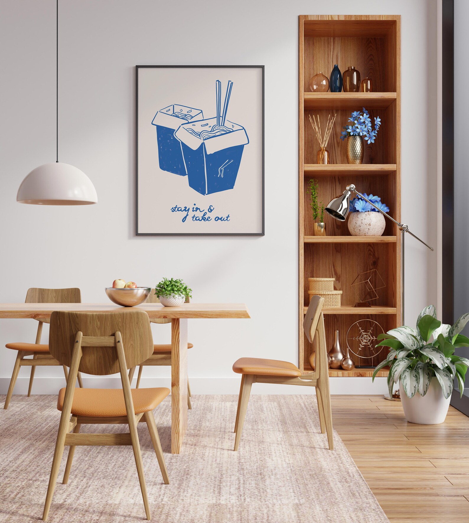 Stay in & Take Out Noodles Takeaway Box Print, Girl Dinner Poster ...