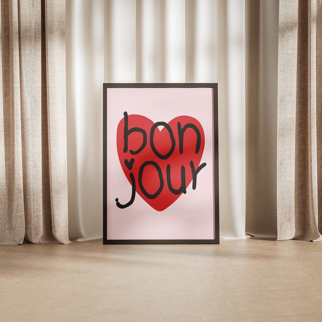 Bonjour Preppy Print, Red Pink Black Heart Girly Sign Poster, Good ...