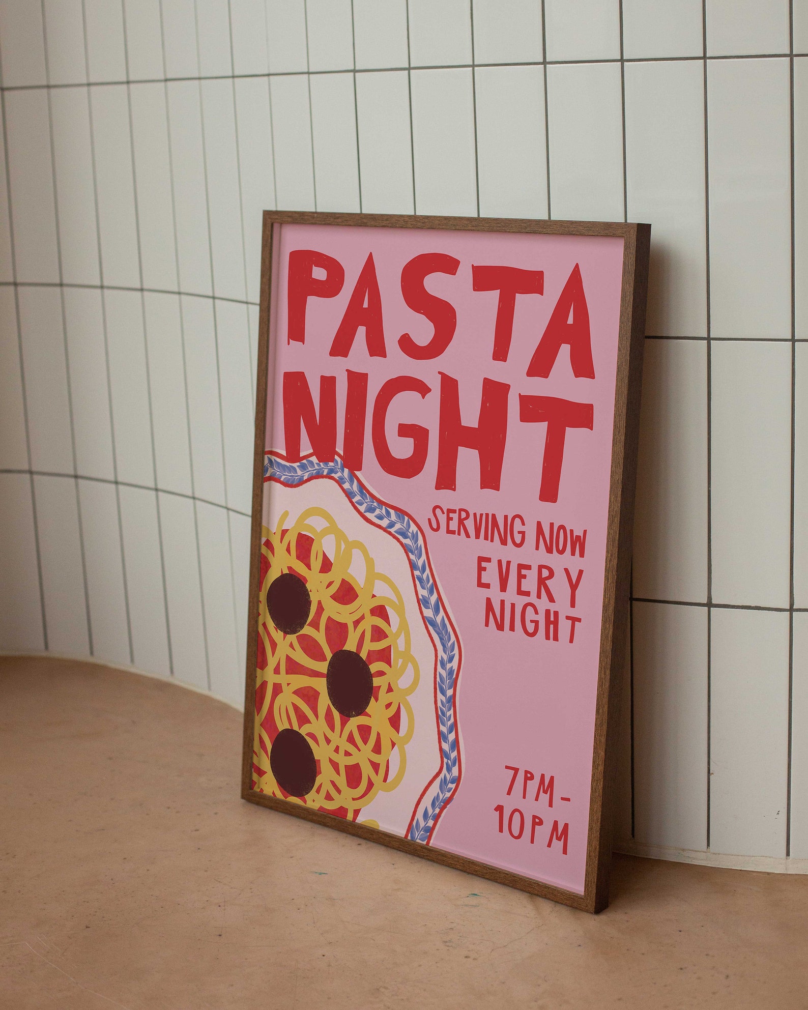 Pasta Meatballs Night Italian Cuisine Retro Print, Pink Red Preppy ...