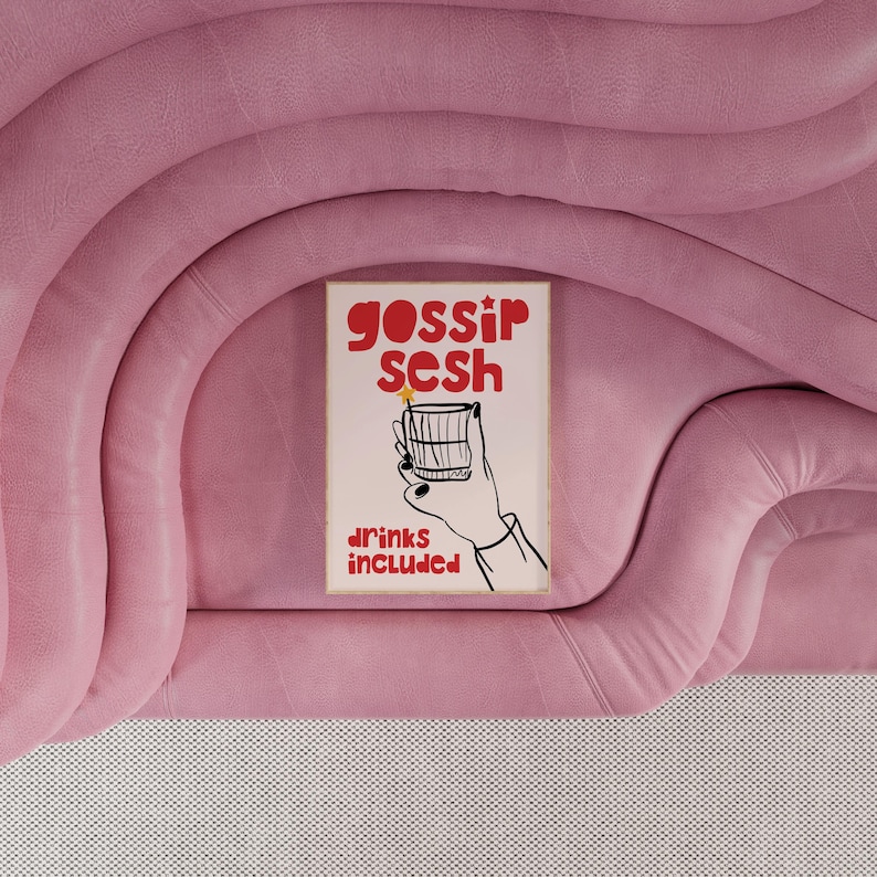 Gossip Sesh With Drinks Print, Kitchen Drinking Bar Poster, Eclectic ...