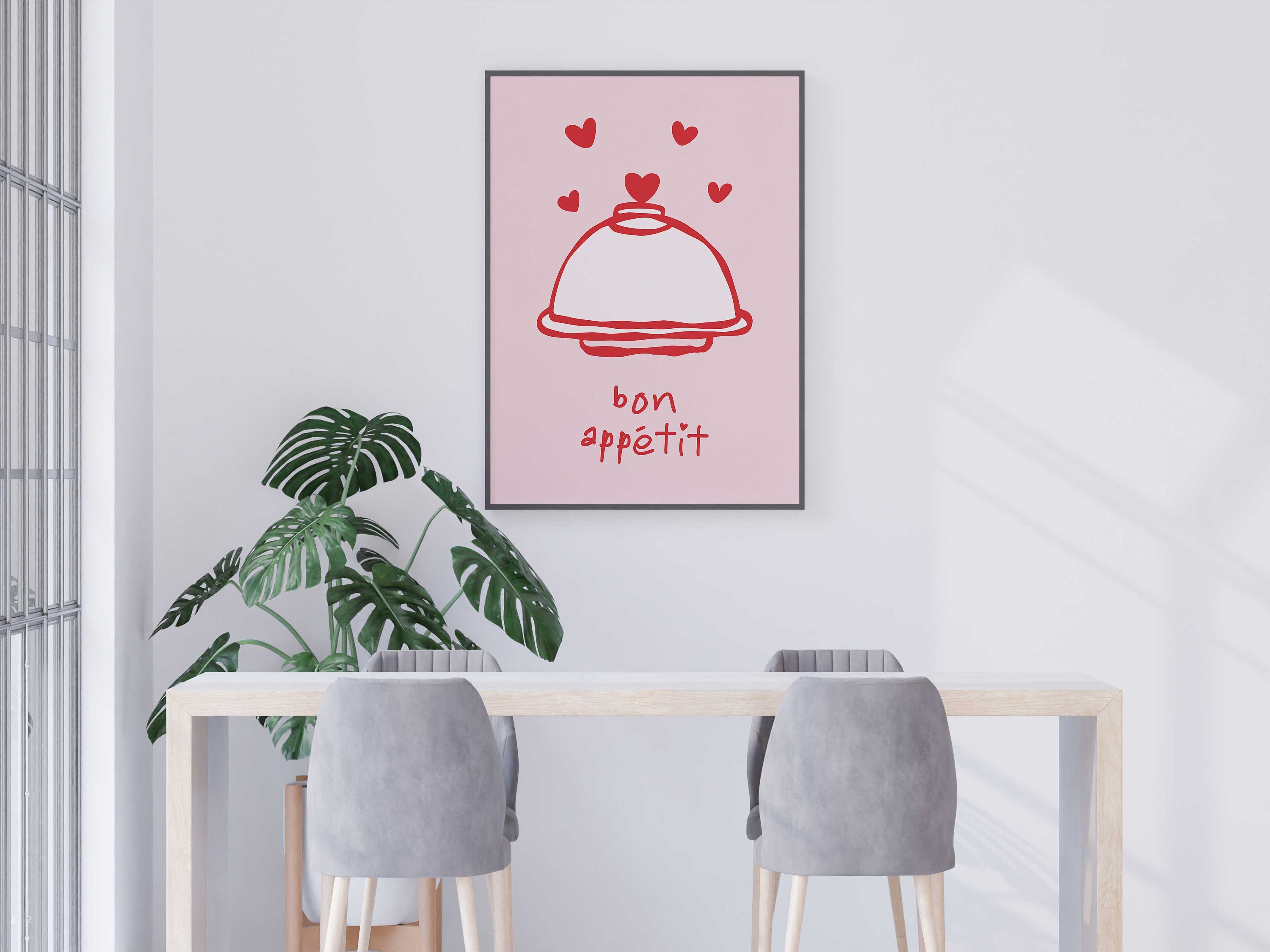 Bon Appetit Food Red Pink Preppy Print, Hearts Cloche Plate Girly ...