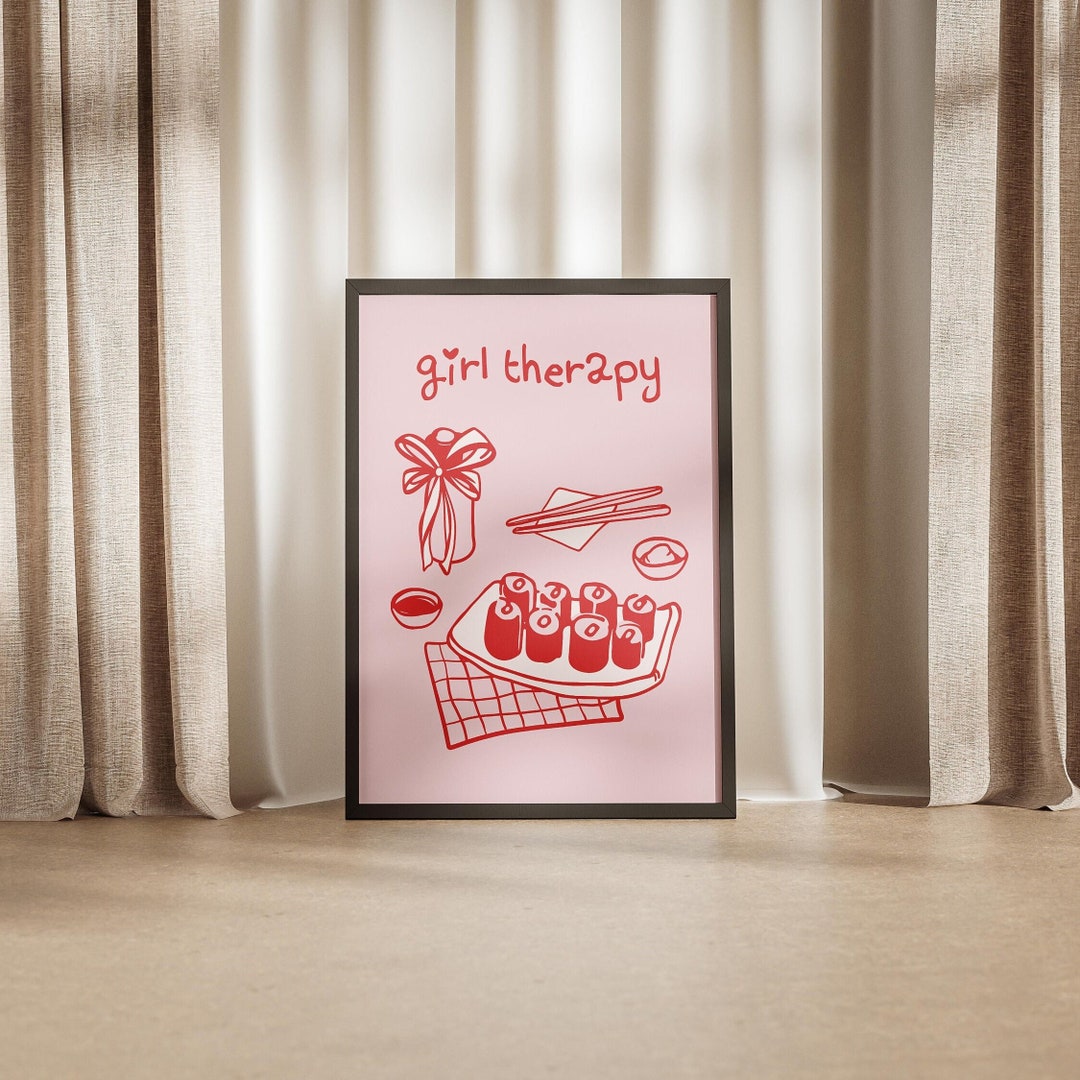 Sushi Girl Therapy Coquette Core Red Pink Preppy Print, Girly Bow ...
