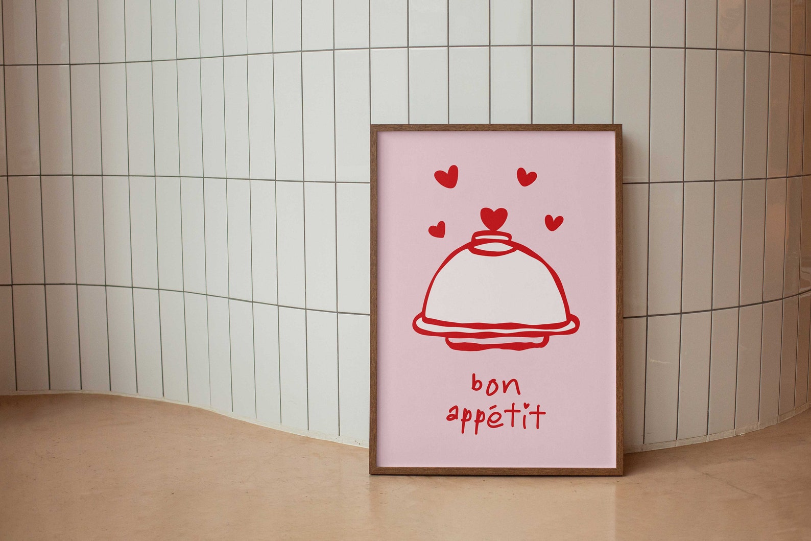 Bon Appetit Food Red Pink Preppy Print, Hearts Cloche Plate Girly ...