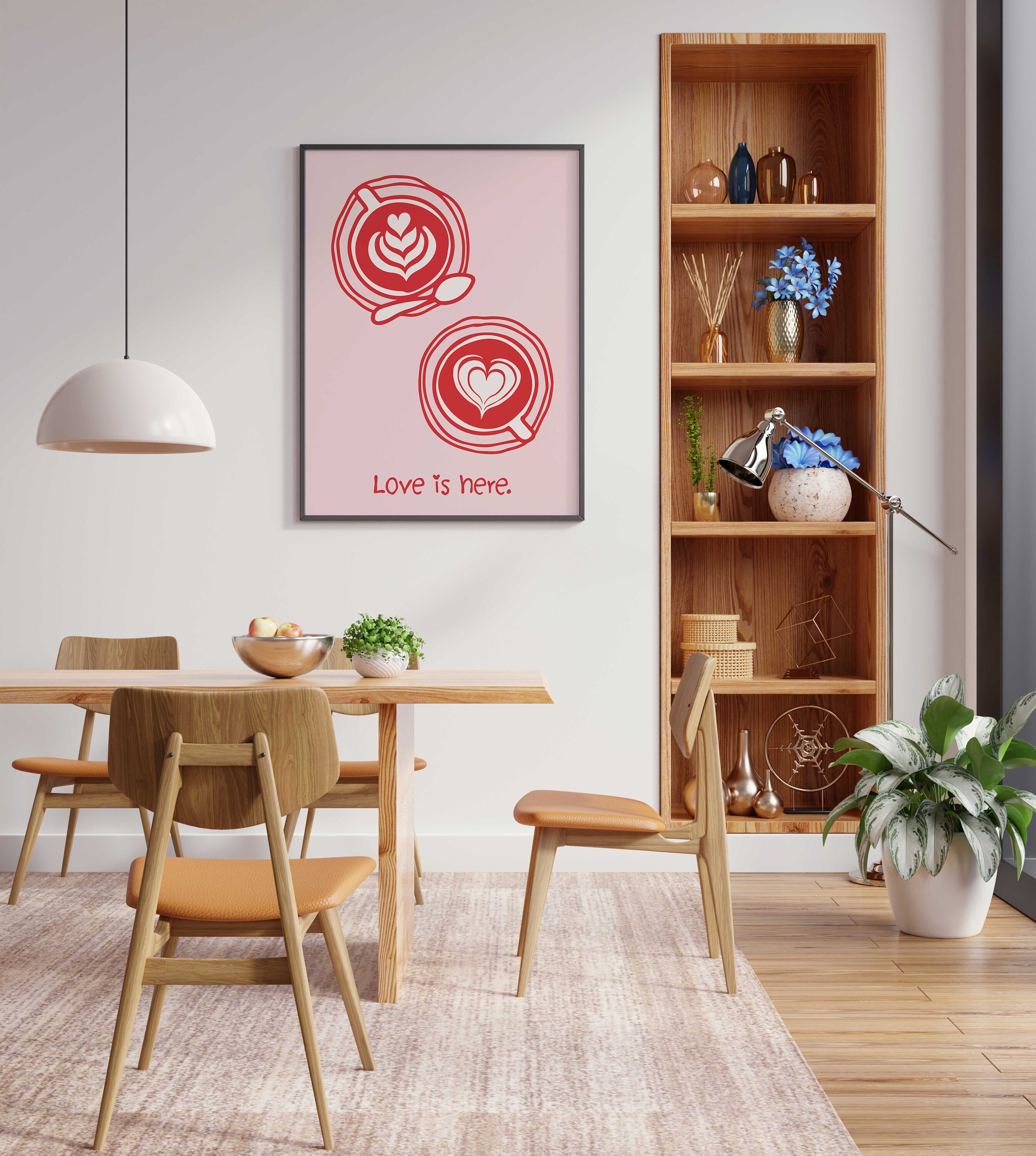 Love is Here Coffee Illustration Poster, Caffeine Gifts Ideas Couples ...