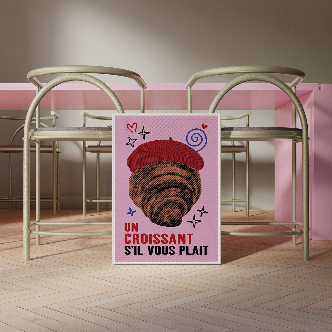 Un Croissant S'il Vous Plait Poster, Preppy Funny Print, French Cuisine ...