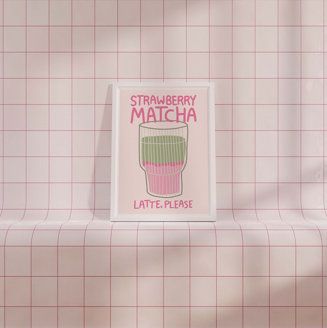 Funky Strawberry Matcha Latte Please Poster, Coffee Barista Cafe Sign ...