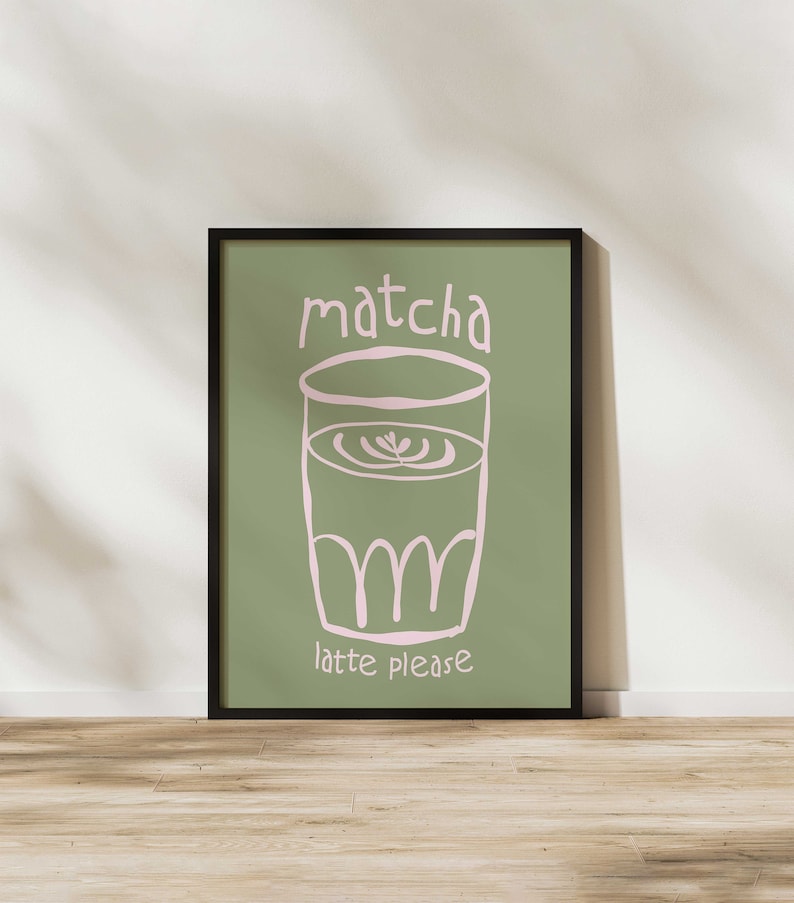 Funky Matcha Latte Please Poster, Coffee Barista Cafe Sign, Caffeine ...