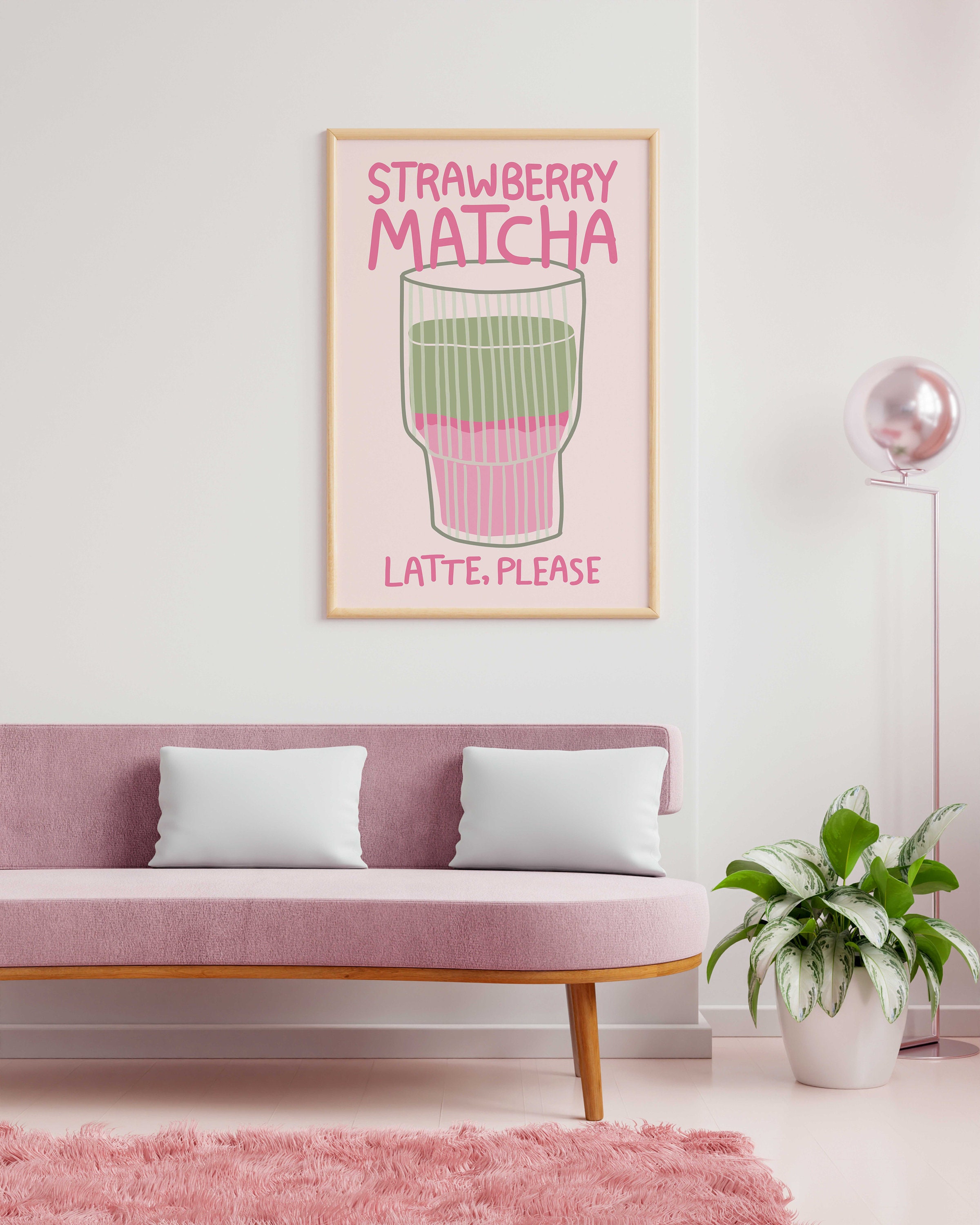 Funky Strawberry Matcha Latte Please Poster, Coffee Barista Cafe Sign ...