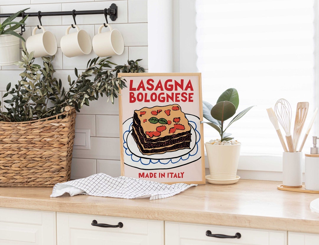 Lasagna Bolognese Doodle, Girl Dinner Italian Cuisine Poster, Pasta ...