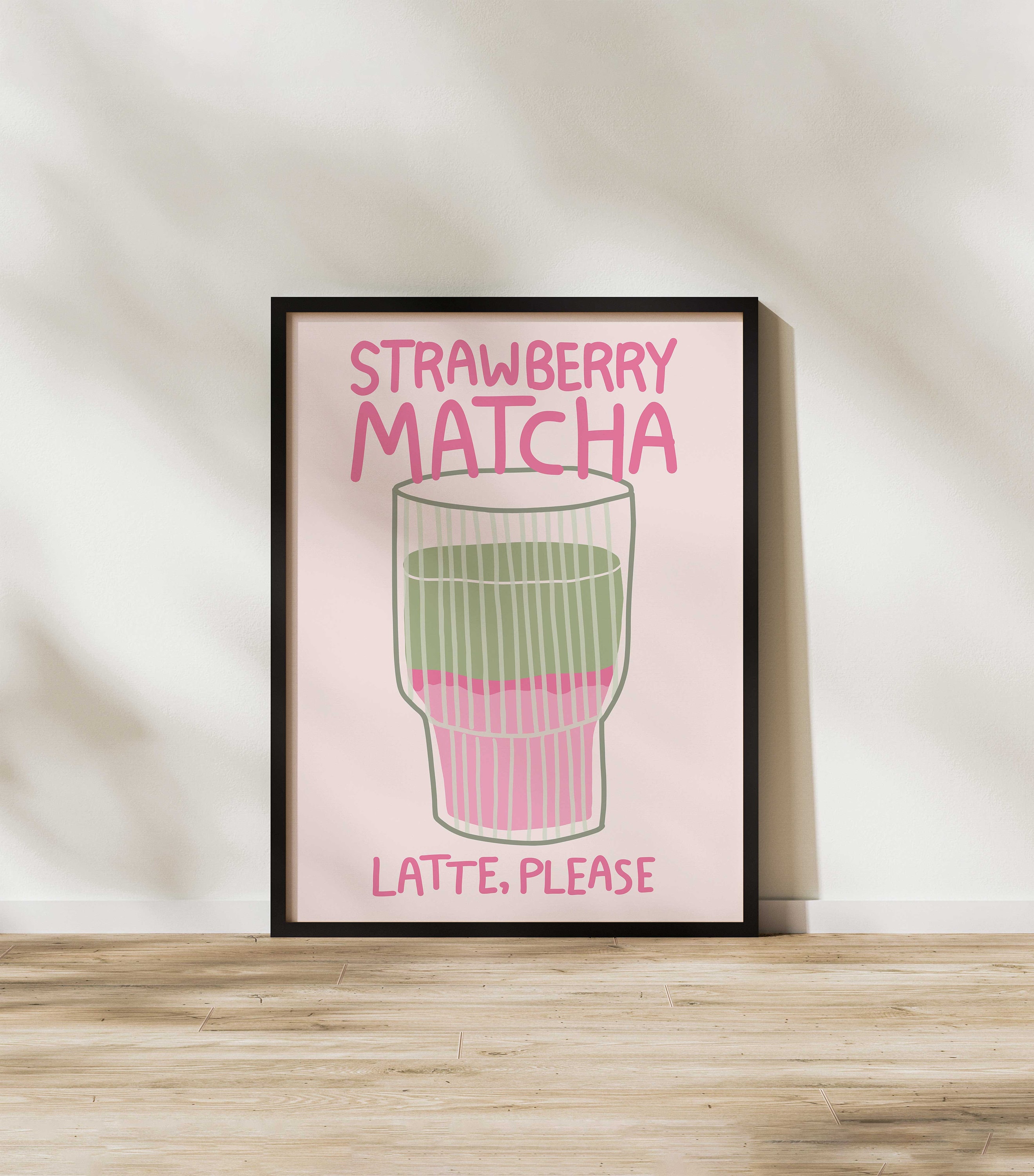 Funky Strawberry Matcha Latte Please Poster, Coffee Barista Cafe Sign ...