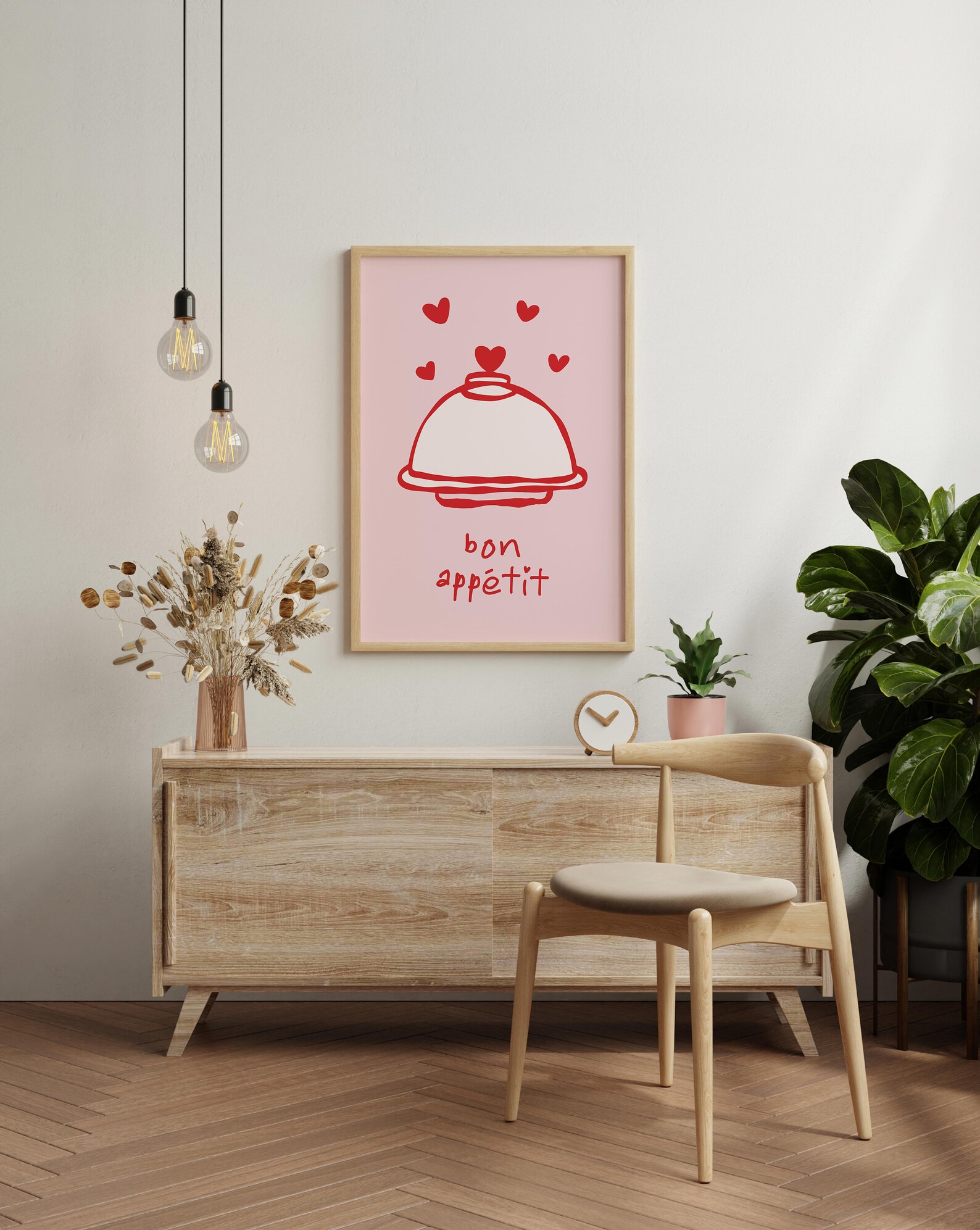 Bon Appetit Food Red Pink Preppy Print, Hearts Cloche Plate Girly ...