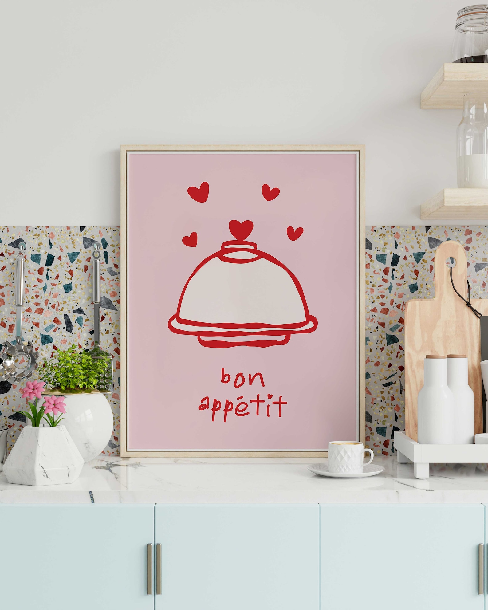 Bon Appetit Food Red Pink Preppy Print, Hearts Cloche Plate Girly ...