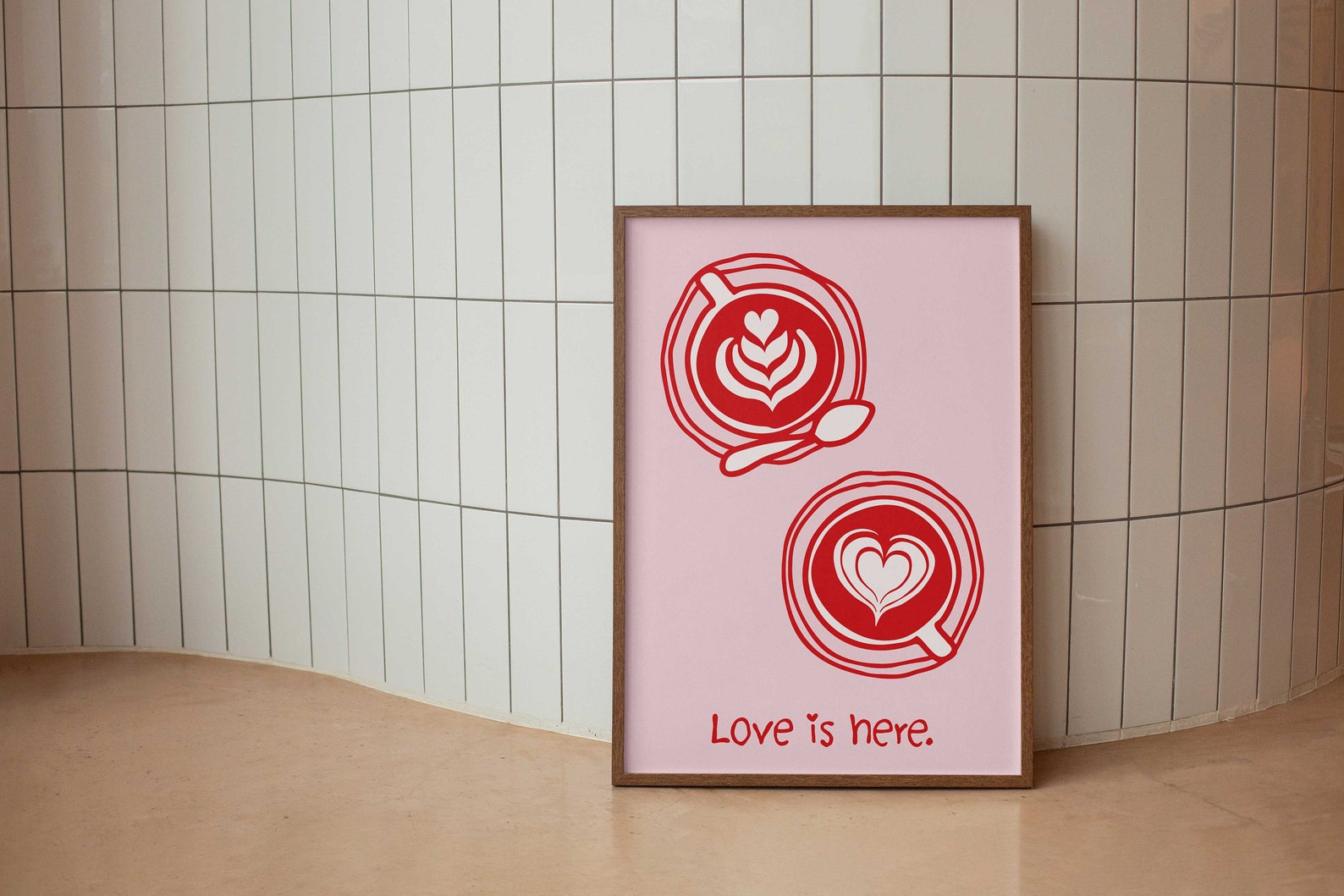 Love is Here Coffee Illustration Poster, Caffeine Gifts Ideas Couples ...