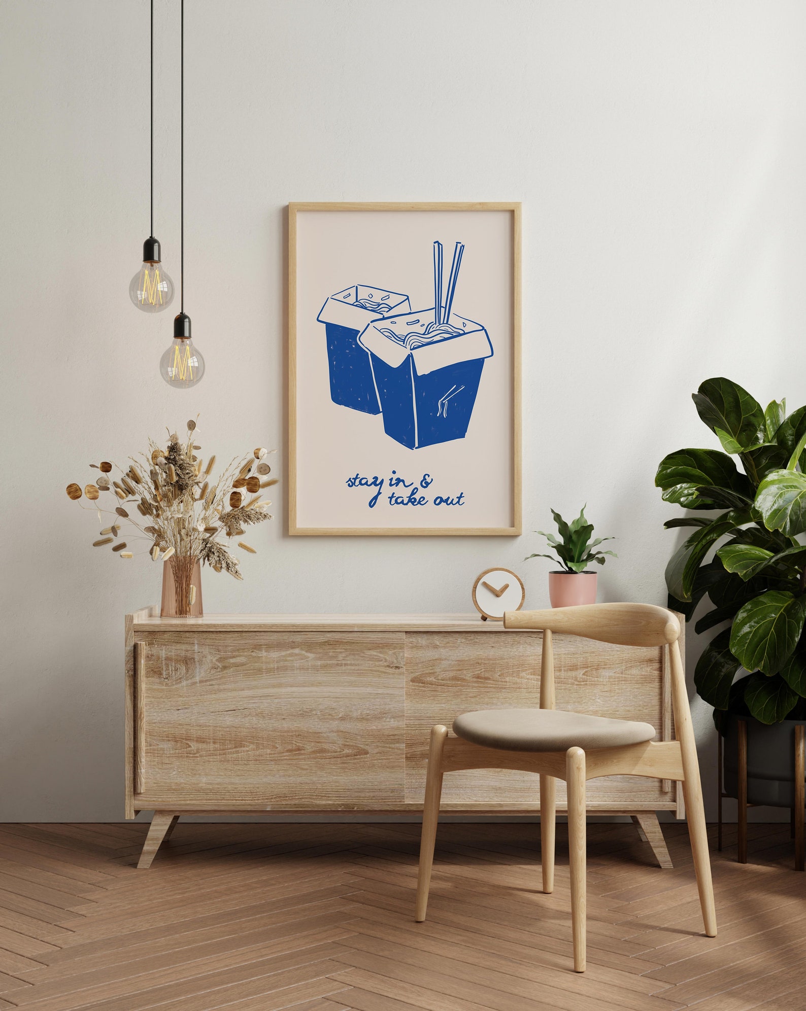 Stay in & Take Out Noodles Takeaway Box Print, Girl Dinner Poster ...