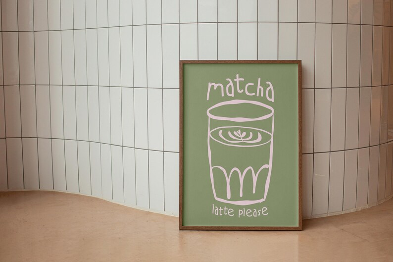 Funky Matcha Latte Please Poster, Coffee Barista Cafe Sign, Caffeine ...