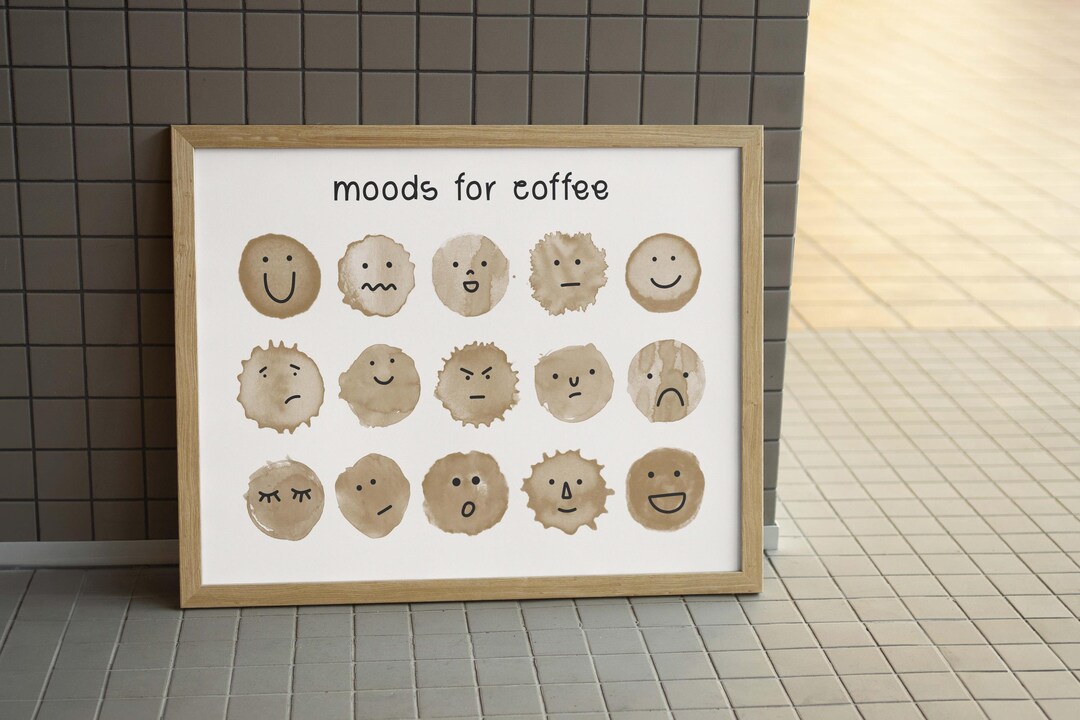 Horizontal Moods for Coffee Poster, Caffeine Mug Stains Pattern Print ...