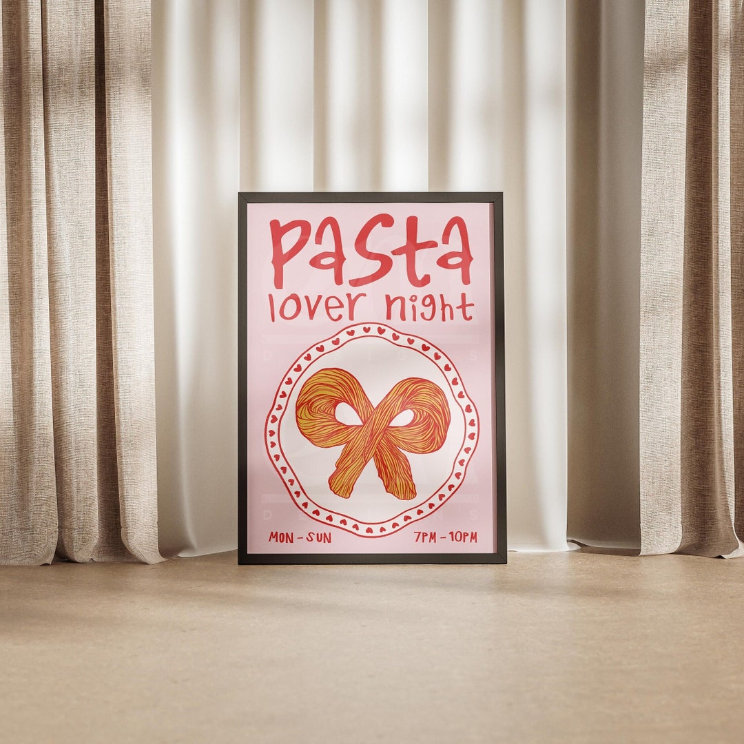 Pasta Lover Club Night Doodle, Girl Dinner Italian Cuisine Poster ...