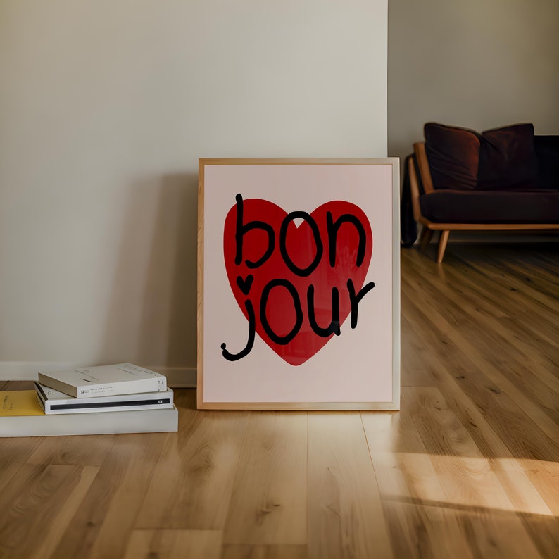 Bonjour Preppy Print, Red Pink Black Heart Girly Sign Poster, Good ...