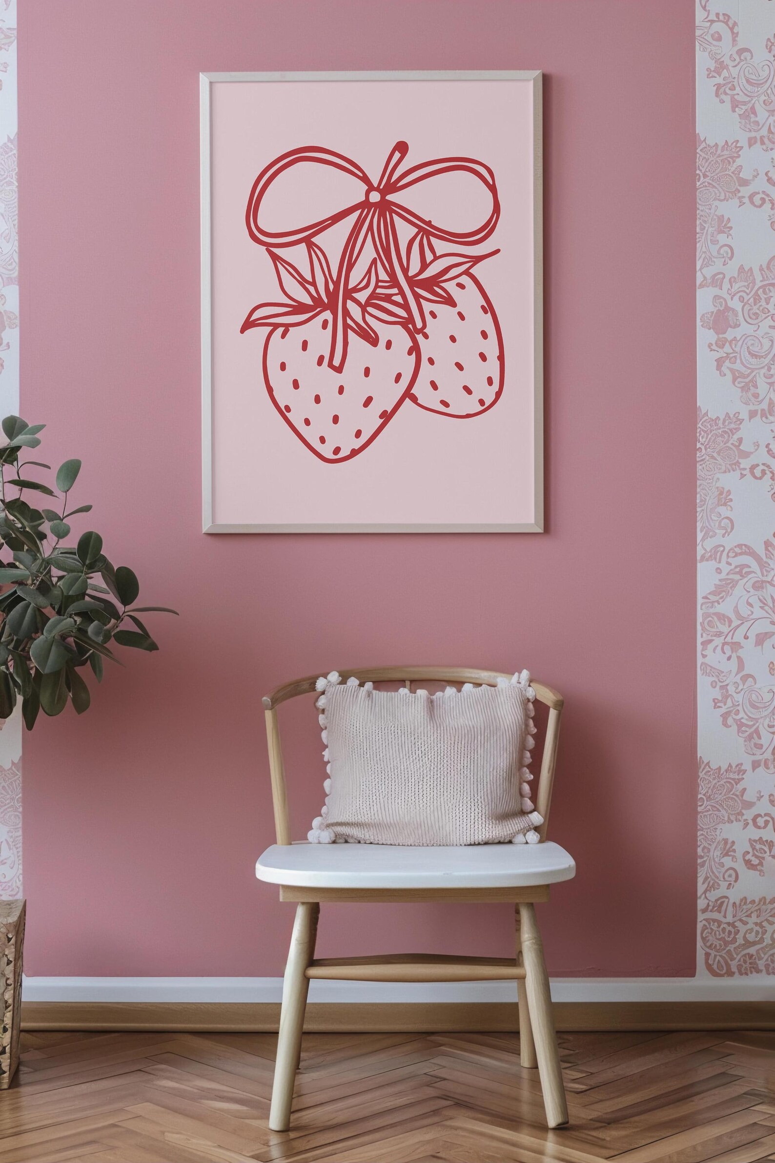 Cute Strawberries Red Pink Wall Print, Coquette Strawberry Poster ...