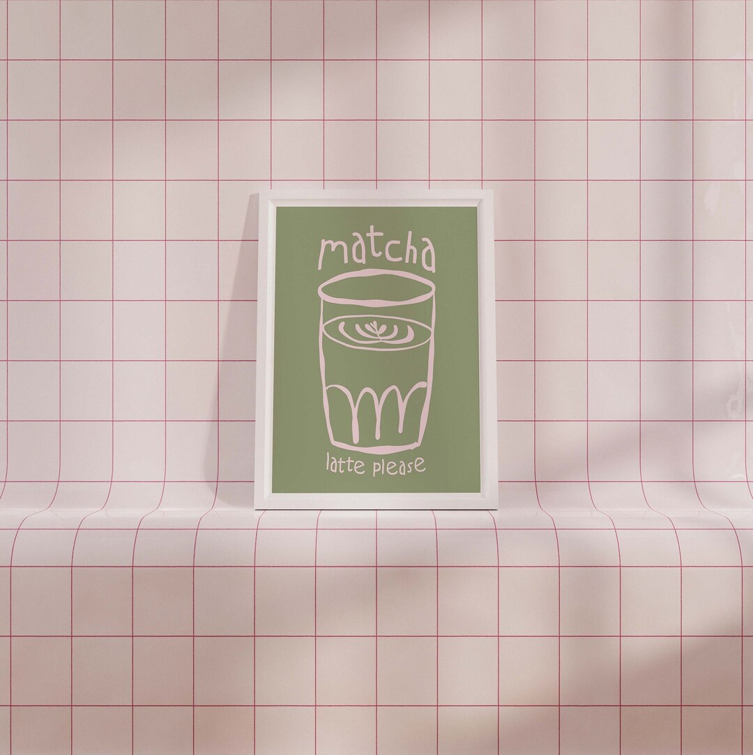 Funky Matcha Latte Please Poster, Coffee Barista Cafe Sign, Caffeine ...