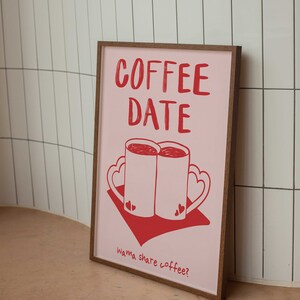 Coffee Date Heart Mugs Print, Cute Cafe Corner Poster, Caffeine Mug ...