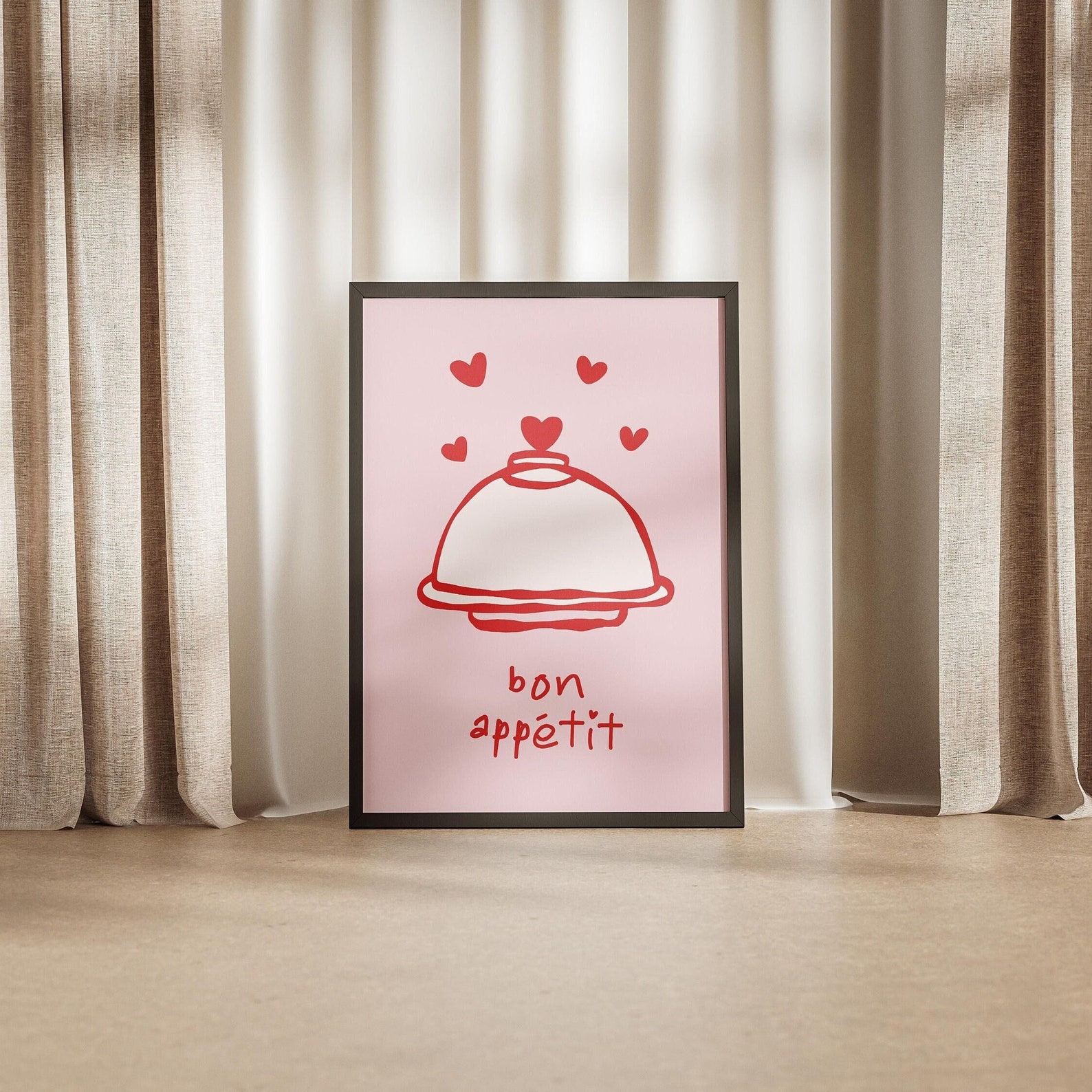 Bon Appetit Food Red Pink Preppy Print, Hearts Cloche Plate Girly ...
