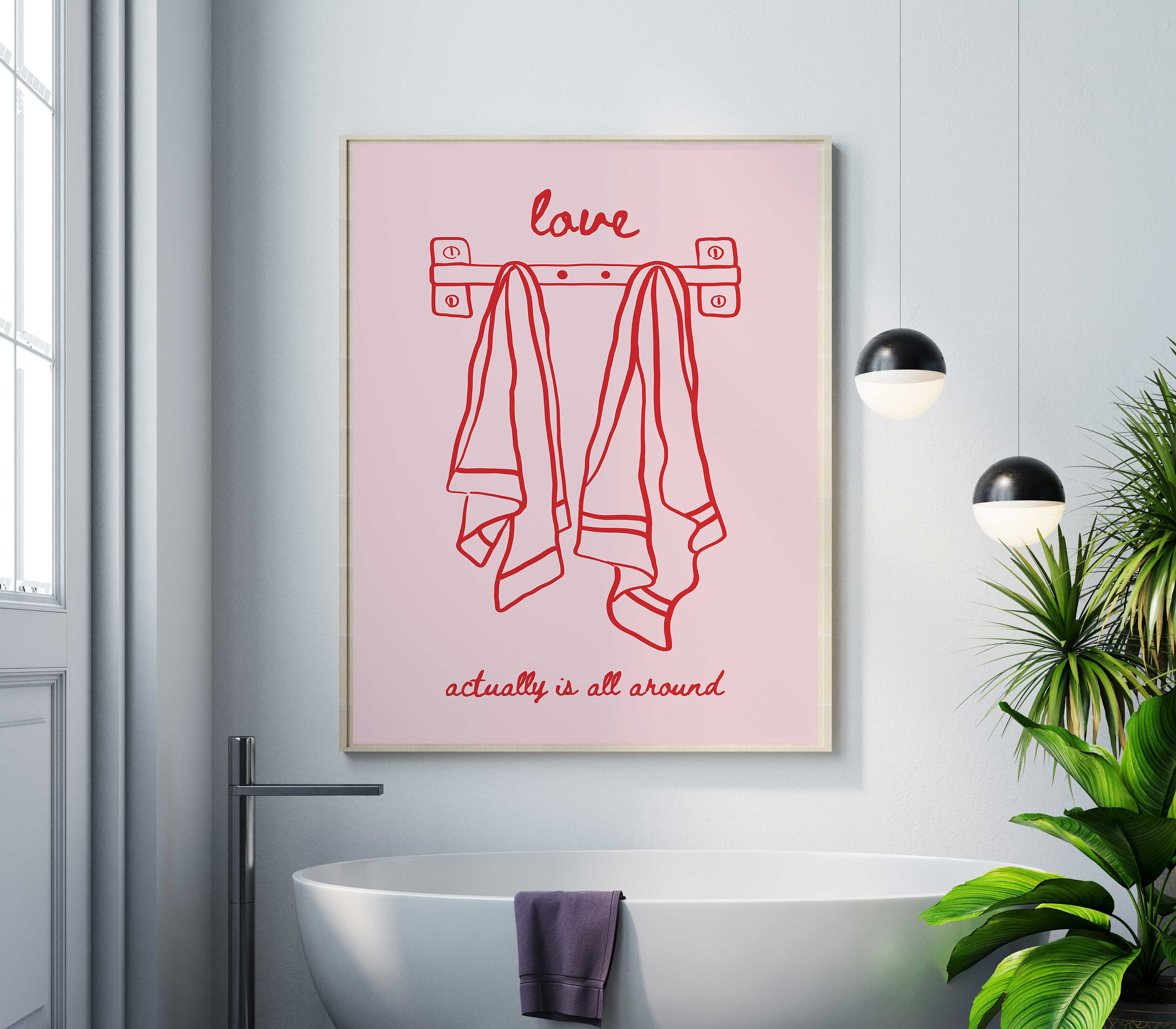Love Actually is All Around Two Towels Red Pink Preppy Print, Girly ...