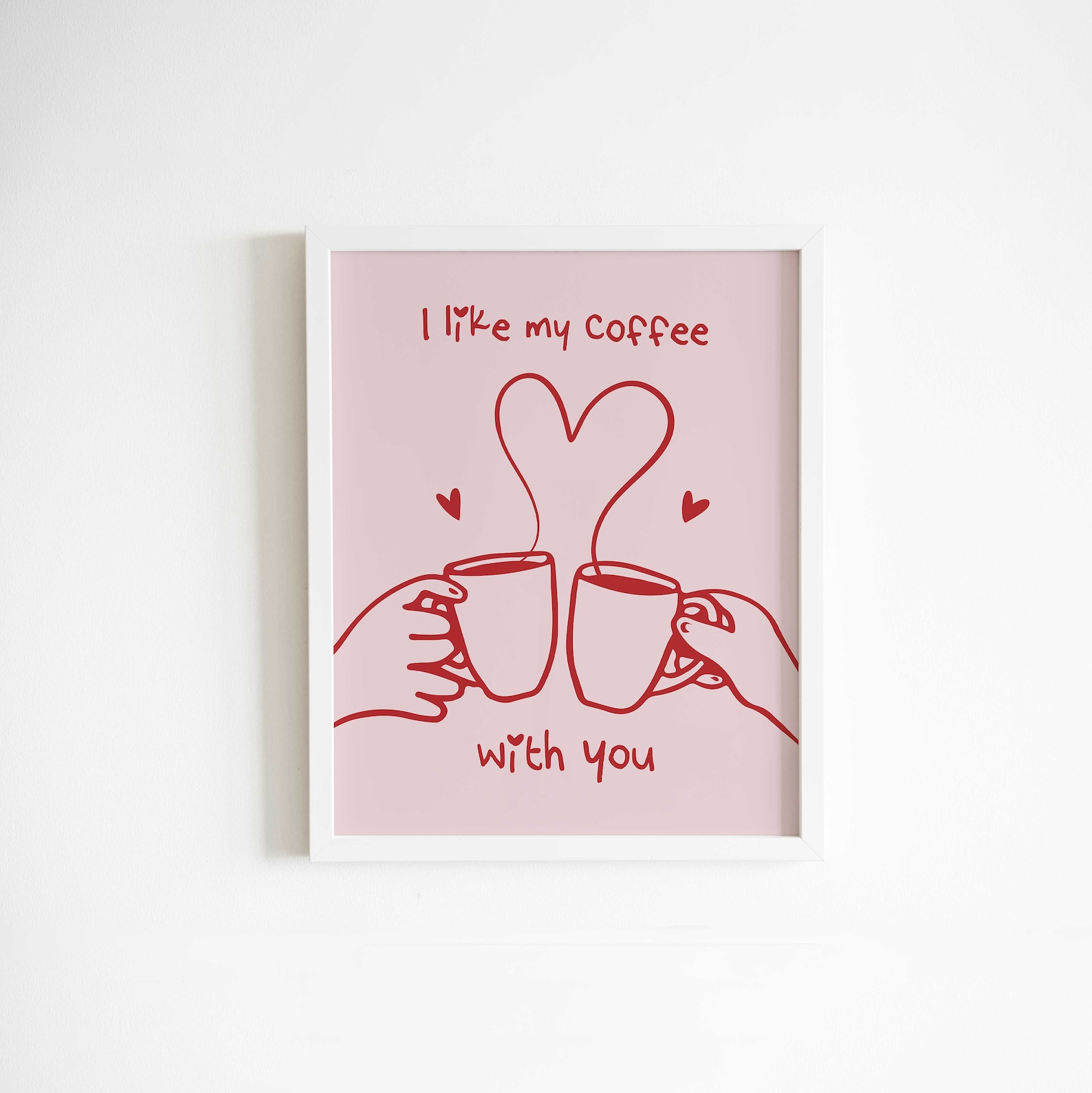 I Like My Coffee With You Print, Cute Hearts Illustration Poster ...