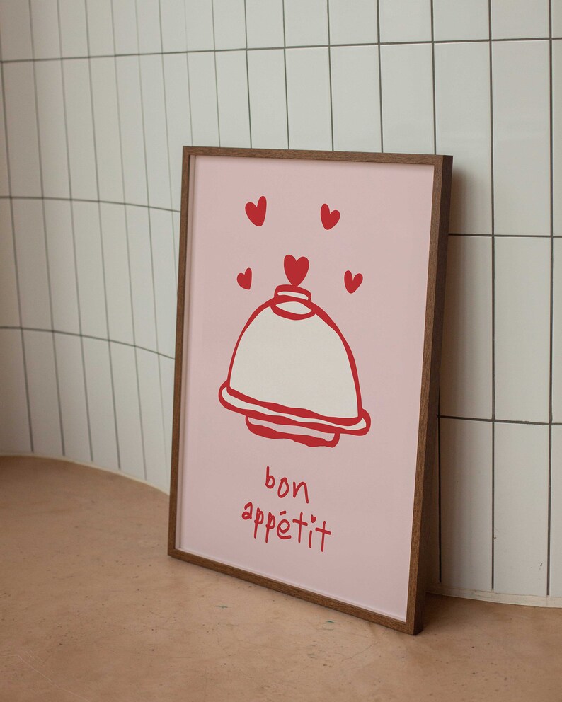 Bon Appetit Food Red Pink Preppy Print, Hearts Cloche Plate Girly ...